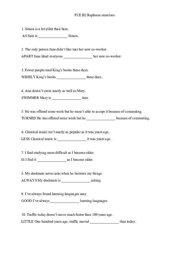 (DOC) FCE Rephrase Practice