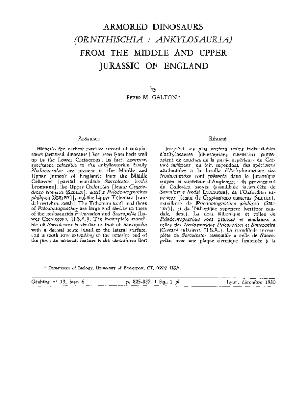 (PDF) Armored dinosaurs(Ornithischia: Ankylosauria)) from the Middle ...
