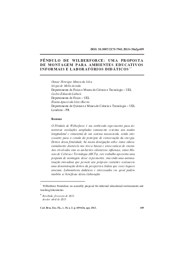 (PDF) Pêndulo de Wilberforce: uma proposta de montagem para ambientes ...