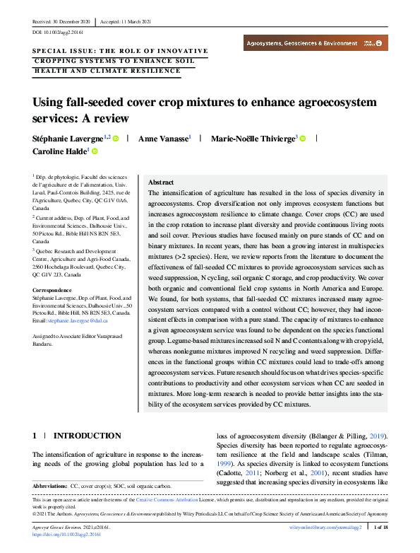(PDF) Using fall-seeded cover crop mixtures to enhance agroecosystem ...