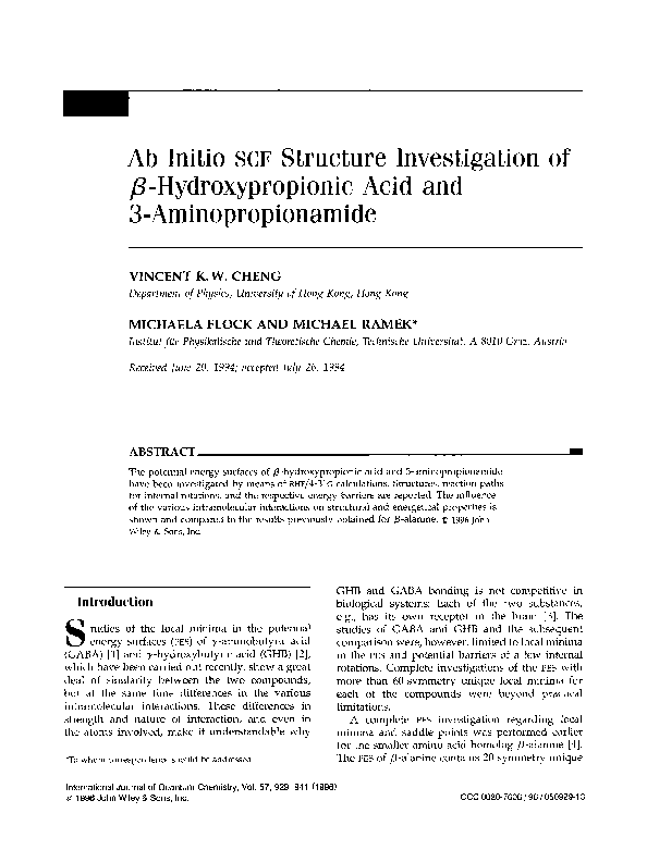 (PDF) Ab initio SCF structure investigation of ?-hydroxypropionic acid ...