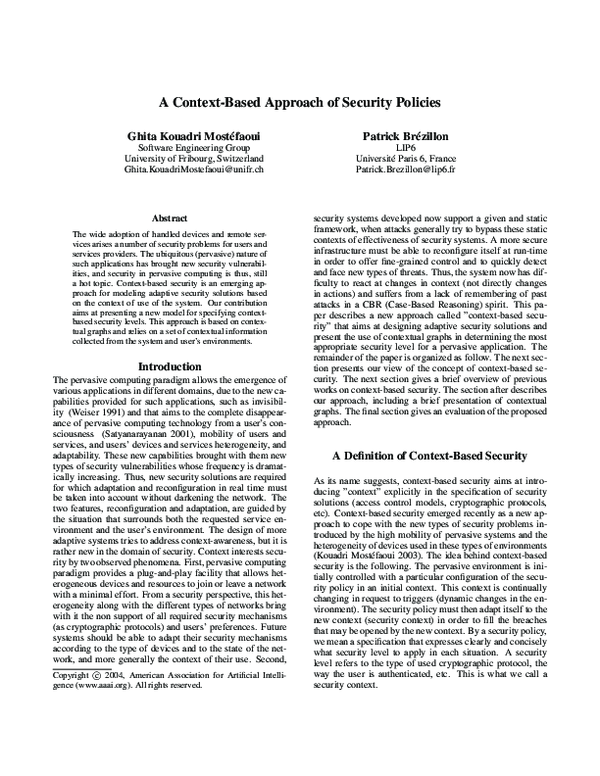 Pdf A Context Based Approach Of Security Policies