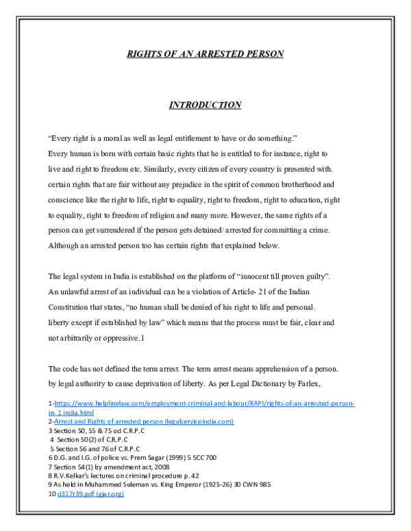 (DOC) RIGHTS OF AN ARRESTED PERSON