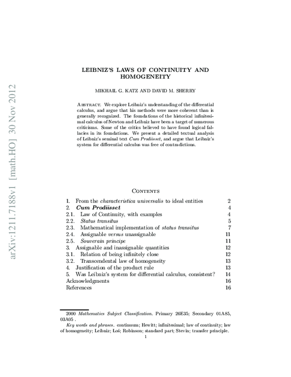 (PDF) Leibniz’s Laws of Continuity and Homogeneity