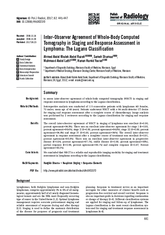 (PDF) Inter-Observer Agreement of Whole-Body Computed Tomography in ...