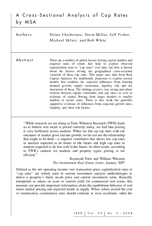 (PDF) A Cross-Sectional Analysis of Cap Rates by MSA