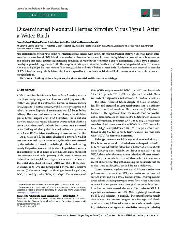 (PDF) Disseminated neonatal herpes simplex virus type 1 from a maternal ...