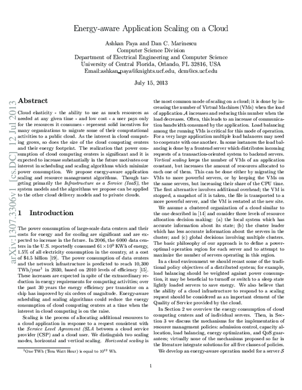 (PDF) Energy-aware Application Scaling on a Cloud