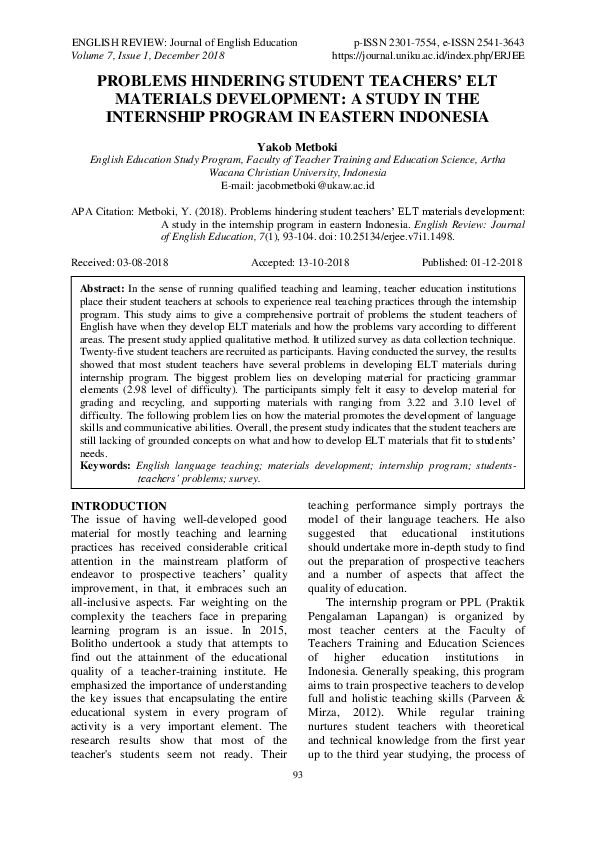 (PDF) Problems Hindering Student Teachers Elt Materials Development: A ...