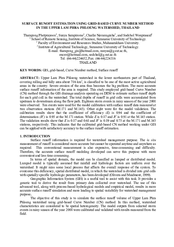 Pdf Surface Runoff Estimation Using Grid Based Curve Number Method In