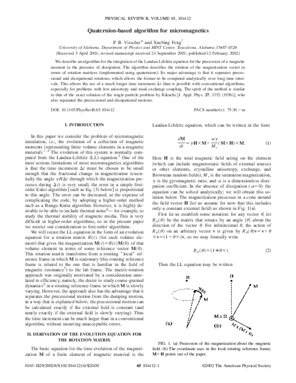 (PDF) Quaternion-based algorithm for micromagnetics