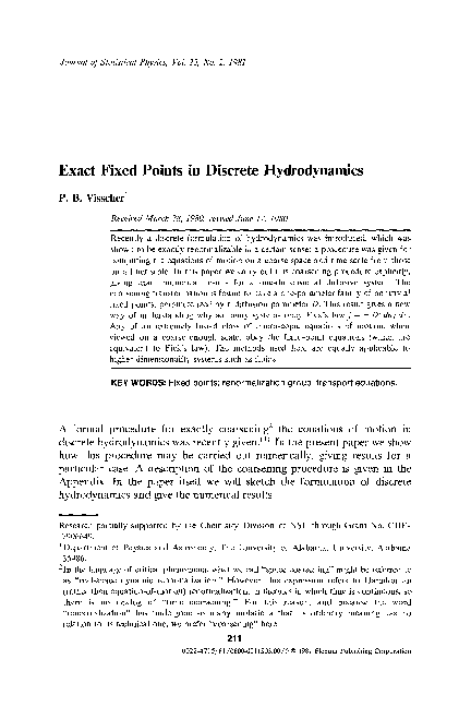 (PDF) Exact fixed points in discrete hydrodynamics | Pieter Visscher - Academia.edu
