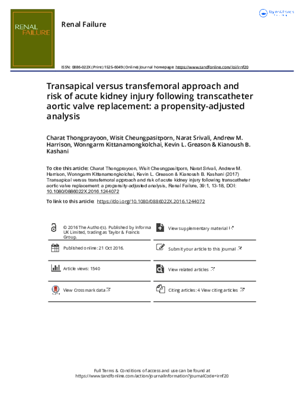 (PDF) Transapical versus transfemoral approach and risk of acute kidney injury following ...