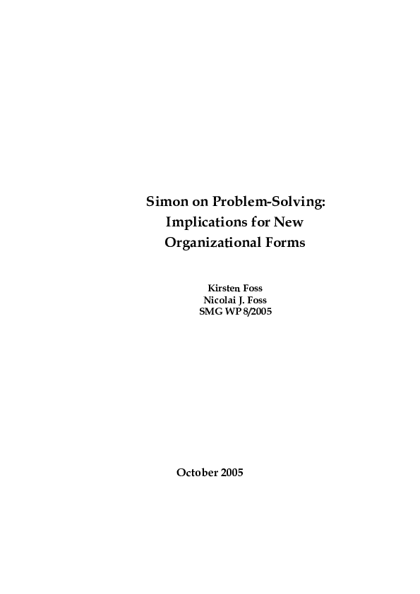 (PDF) Simon on problem solving: implications for new organisational forms