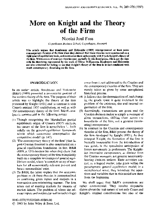 (PDF) More on knight and the theory of the firm