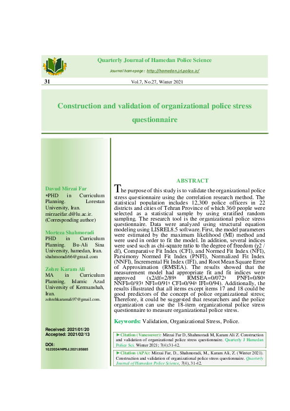 (PDF) Construction and validation of organizational police stress ...