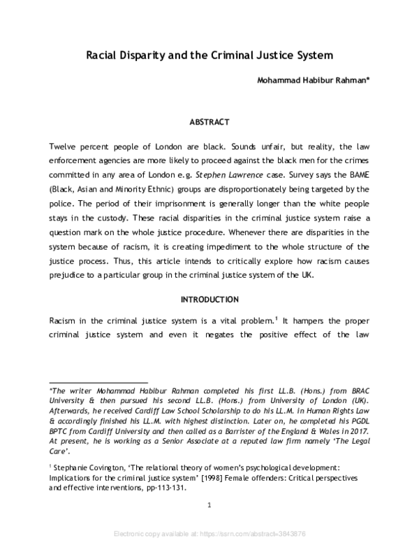(PDF) Racial Disparity and the Criminal Justice System