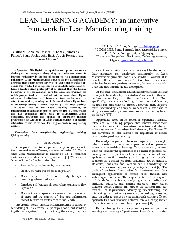 (PDF) Lean Learning Academy: An innovative framework for lean manufacturing training