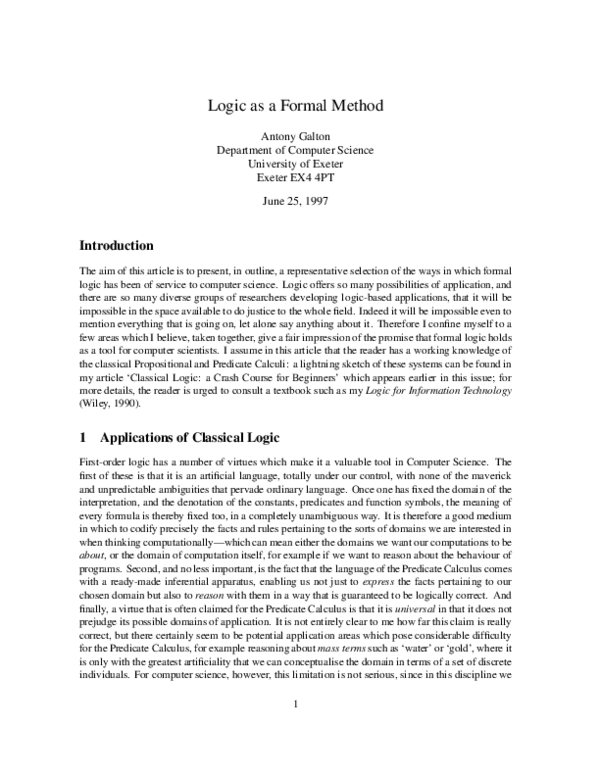 (PDF) Logic as a Formal Method
