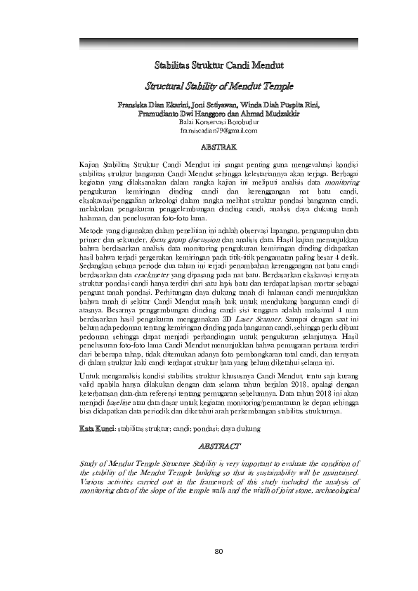 (PDF) Stabilitas Struktur Candi Mendut