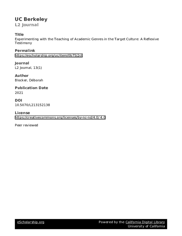 (PDF) Déborah Blocker, D. (2021). Experimenting with the Teaching of ...