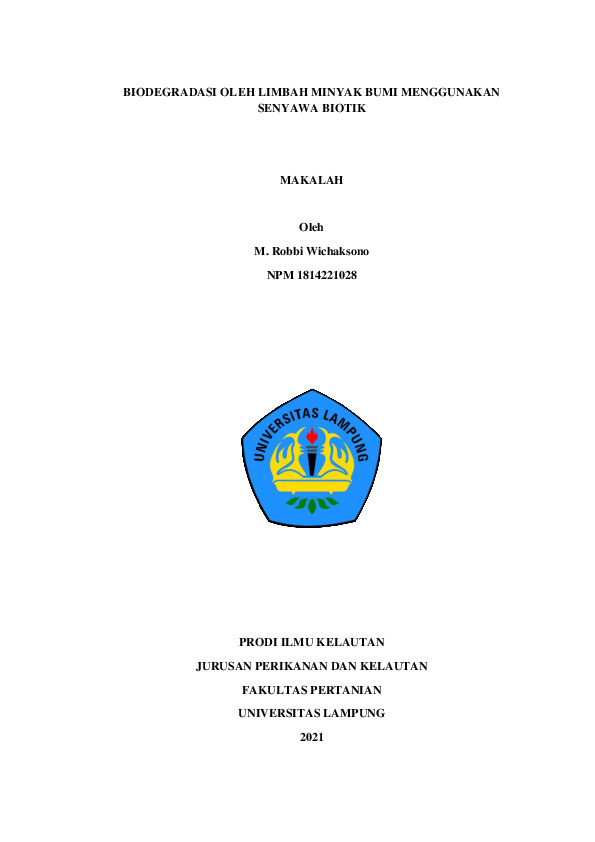 (PDF) BIODEGRADASI OLEH LIMBAH MINYAK BUMI MENGGUNAKAN SENYAWA BIOTIK
