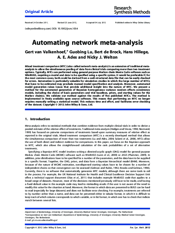 (PDF) Automating network meta-analysis