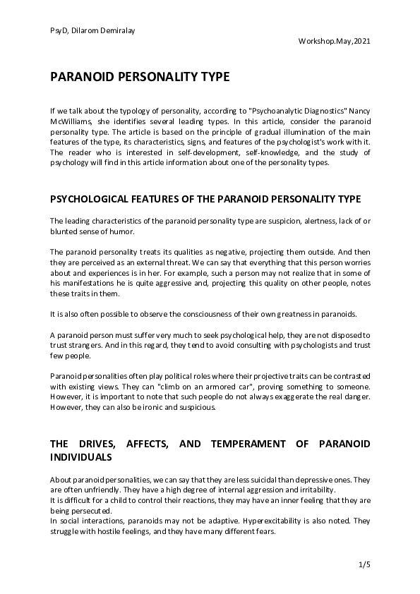 (PDF) PARANOID PERSONALITY TYPE