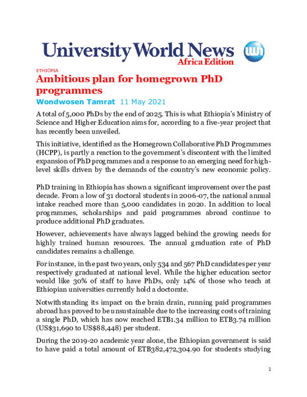 (PDF) Ambitious plan for homegrown PhD programmes