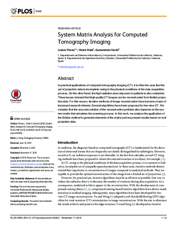 (PDF) System Matrix Analysis for Computed Tomography Imaging