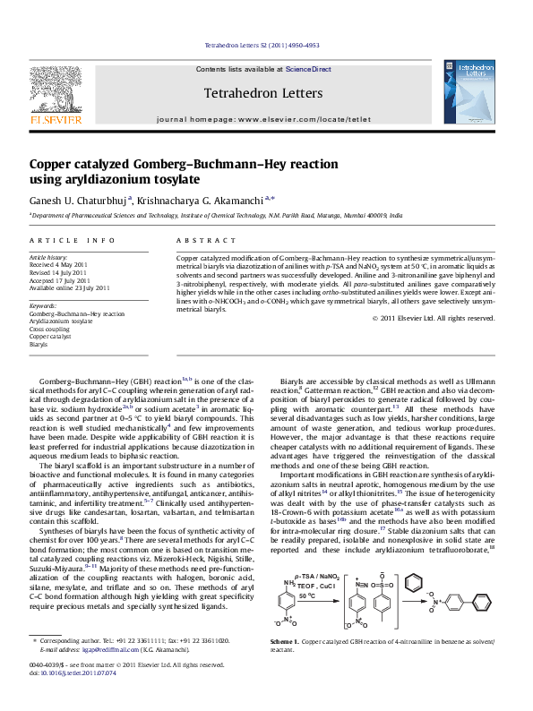 (PDF) Copper catalyzed Gomberg–Buchmann–Hey reaction using ...