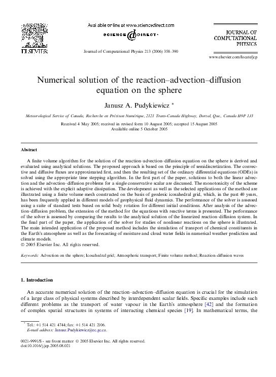 Pdf Numerical Solution Of The Reaction Advection Diffusion Equation