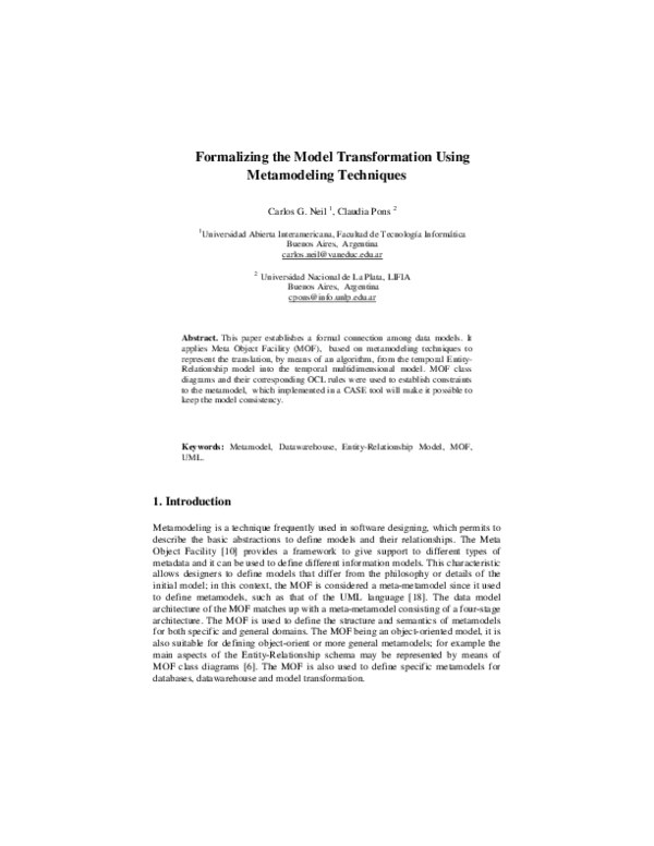 Pdf Formalizing The Model Transformation Using Metamodeling Techniques