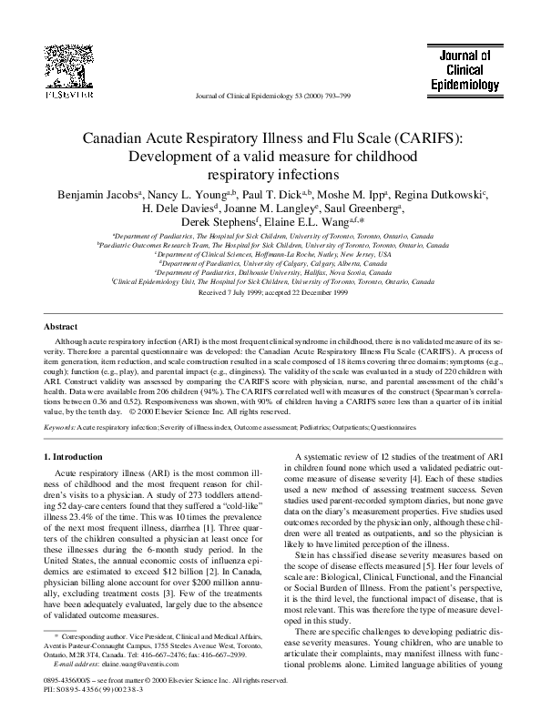 (PDF) Canadian Acute Respiratory Illness and Flu Scale (CARIFS) | Derek ...
