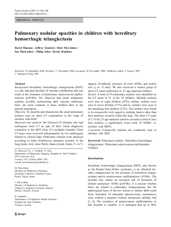(PDF) Pulmonary nodular opacities in children with hereditary ...