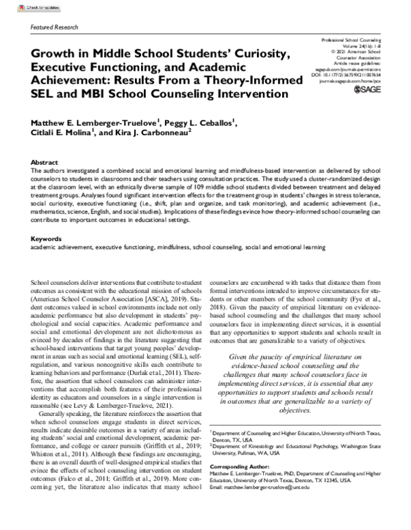 (PDF) Growth in Middle School Students’ Curiosity, Executive ...