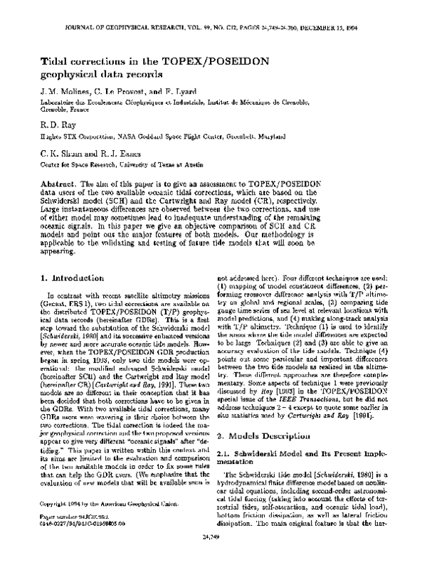 (PDF) Tidal corrections in the TOPEX/POSEIDON geophysical data records