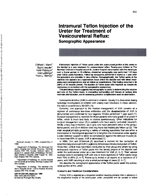 (PDF) Teflon Injection for Vesicoureteral Reflux