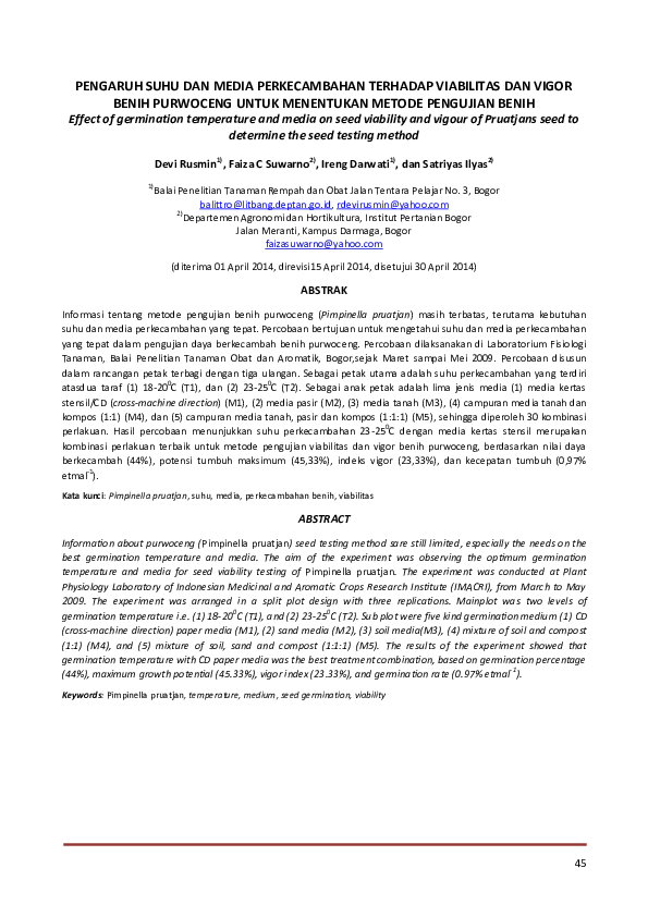 (PDF) Pengaruh Suhu Dan Media Perkecambahan Terhadap Viabilitas Dan ...