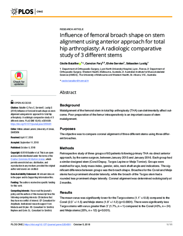 (PDF) Influence of femoral broach shape on stem alignment using ...