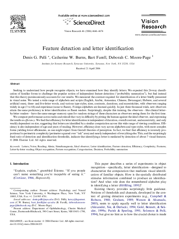(PDF) Feature detection and letter identification