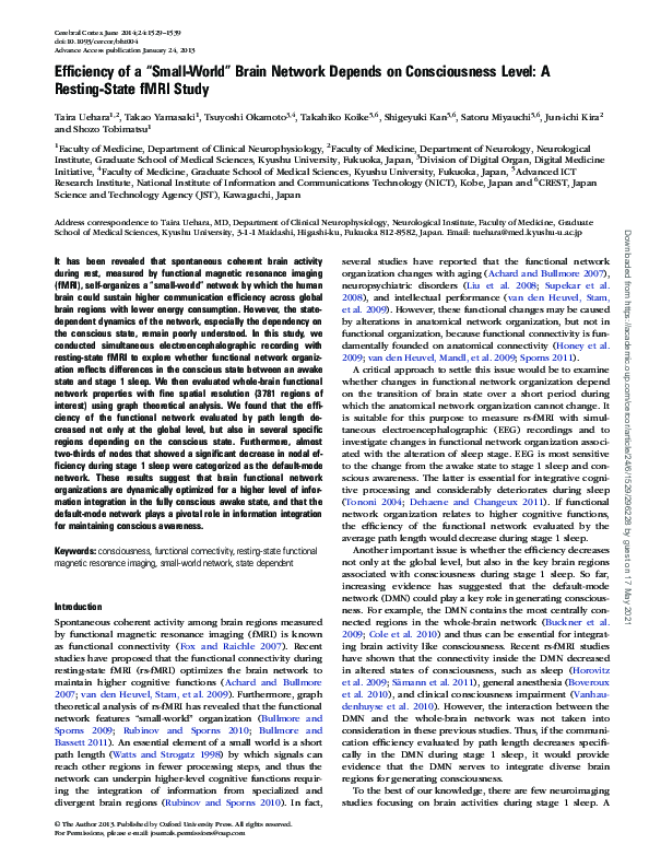 (PDF) Efficiency of a "Small-World" Brain Network Depends on ...