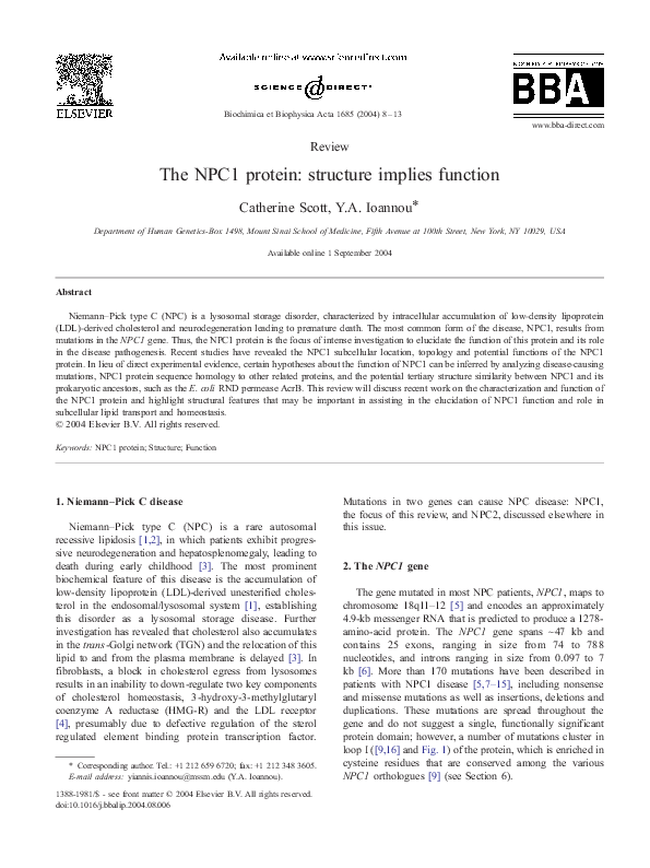 (PDF) The NPC1 protein: structure implies function