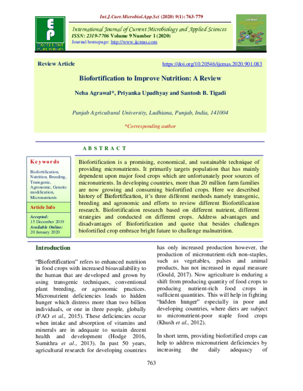 (PDF) Biofortification to Improve Nutrition: A Review
