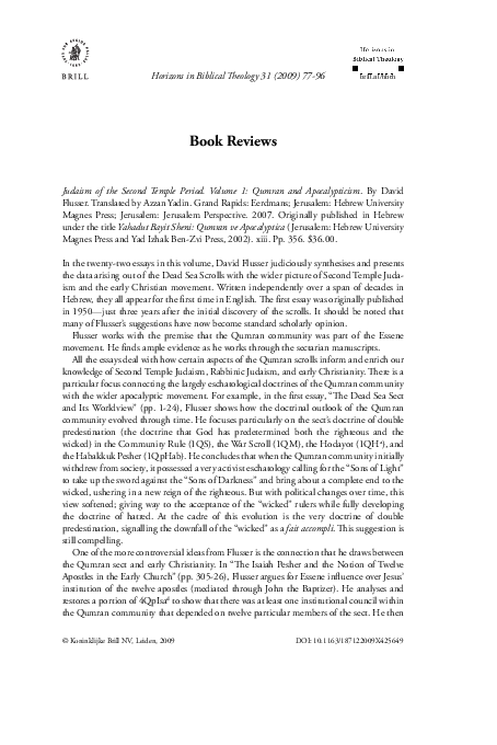 (PDF) David Flusser, 'Judaism of the Second Temple Period. Volume 1 ...