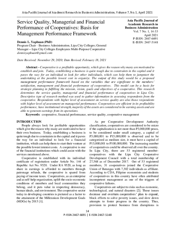 (PDF) Service Quality, Managerial and Financial Performance of ...