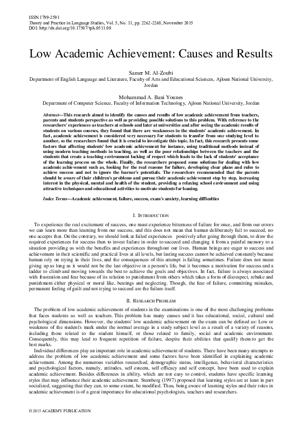 (PDF) Low Academic Achievement: Causes and Results