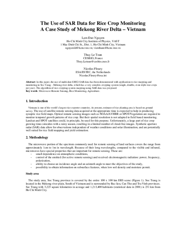 (PDF) The Use of SAR Data for Rice Crop Monitoring A Case Study of ...