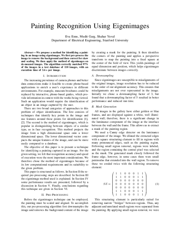 (PDF) Painting Recognition Using Eigenimages