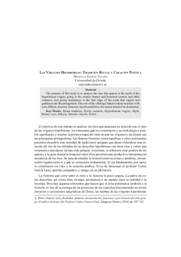 (PDF) Las vírgenes hiperbóreas: Tradición ritual y creación poética